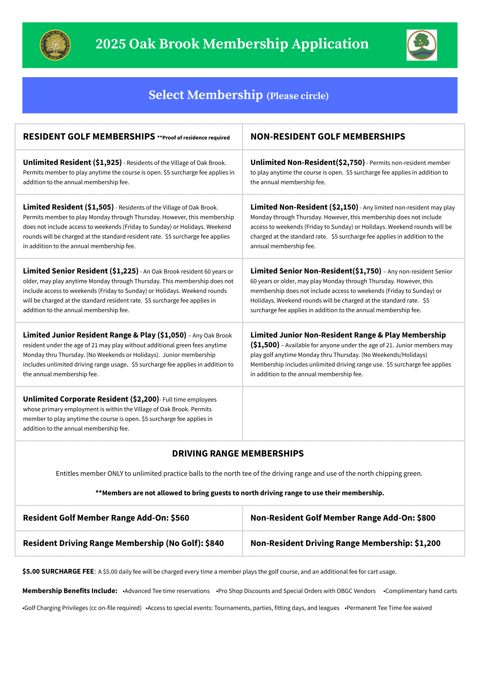 Memberships - Oak Brook Golf Club